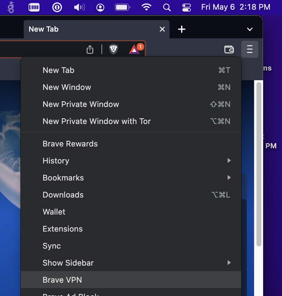 Brave VPN from hamburger menu doesn't always show available sub menu ...