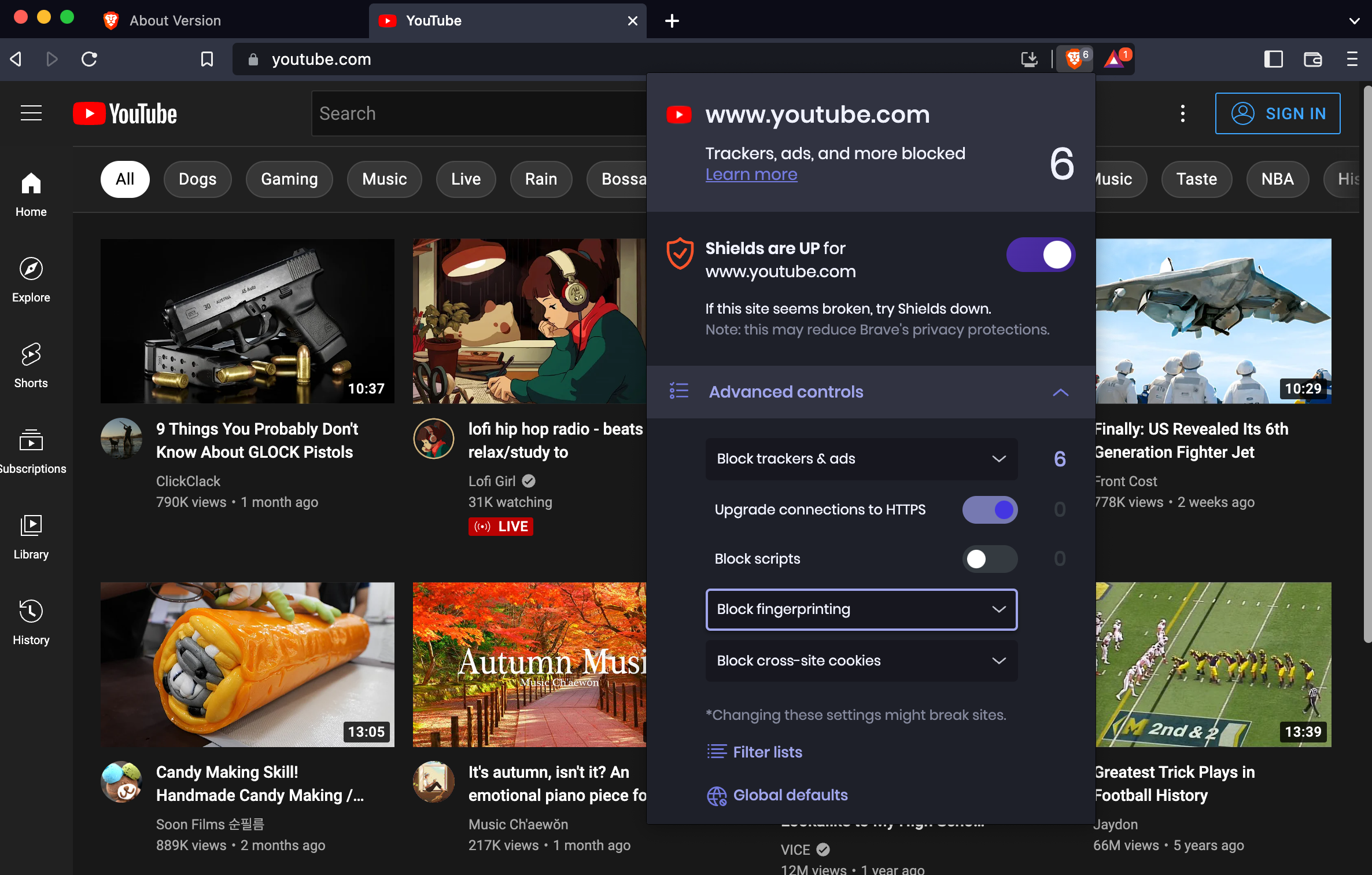 Fingerprint upgrade broke youtube.com (forces aggressive fingerprint blocking). Migration ...