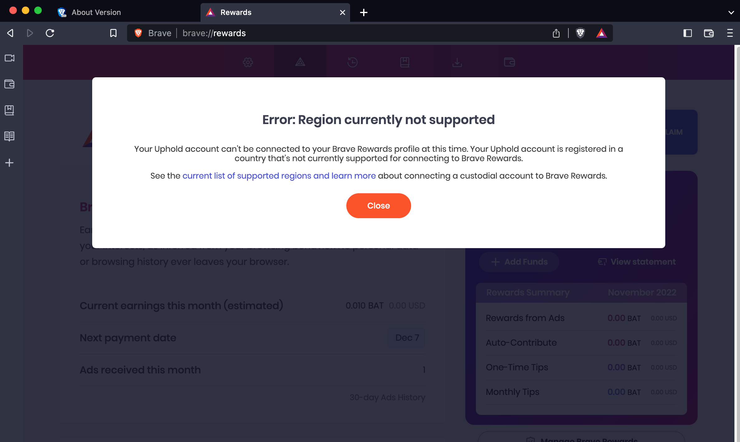 Update Error Different Account Region Error Modal Text · Issue 25918 · Brave Brave Browser