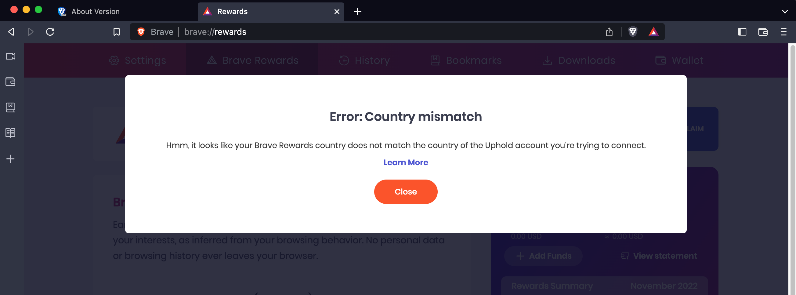 Update Error Different Account Region Error Modal Text · Issue 25918 · Brave Brave Browser