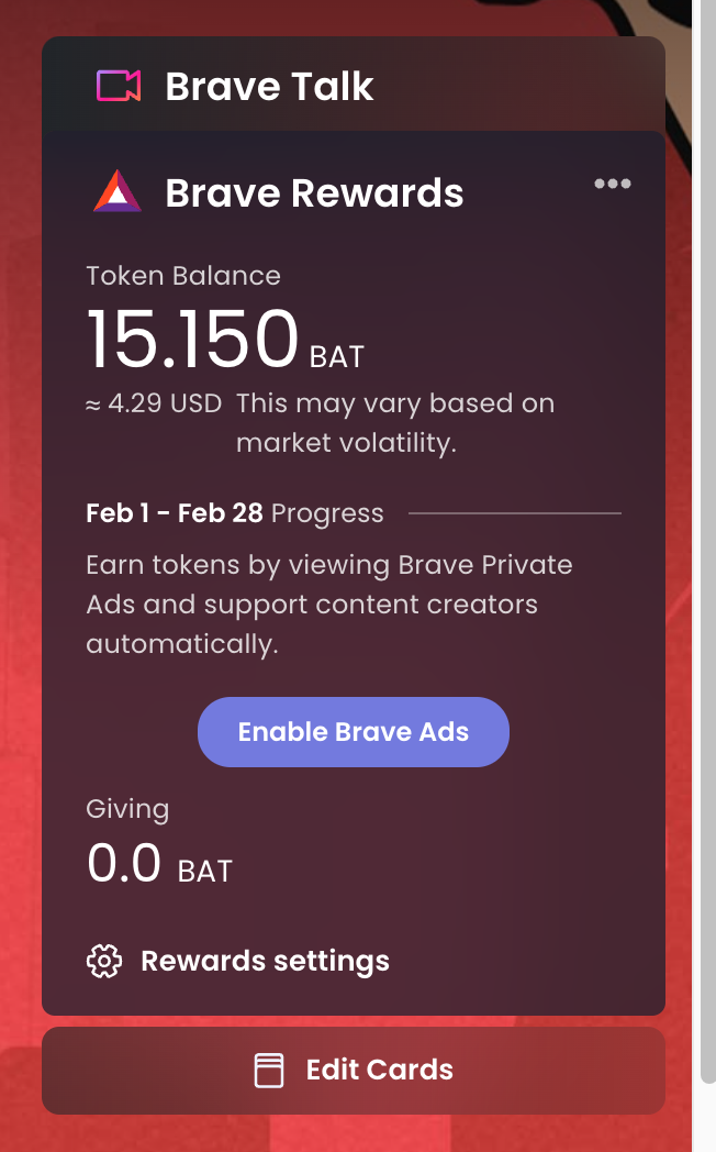 Change "Start using Rewards" text on Rewards NTP widget (January 2023 ...