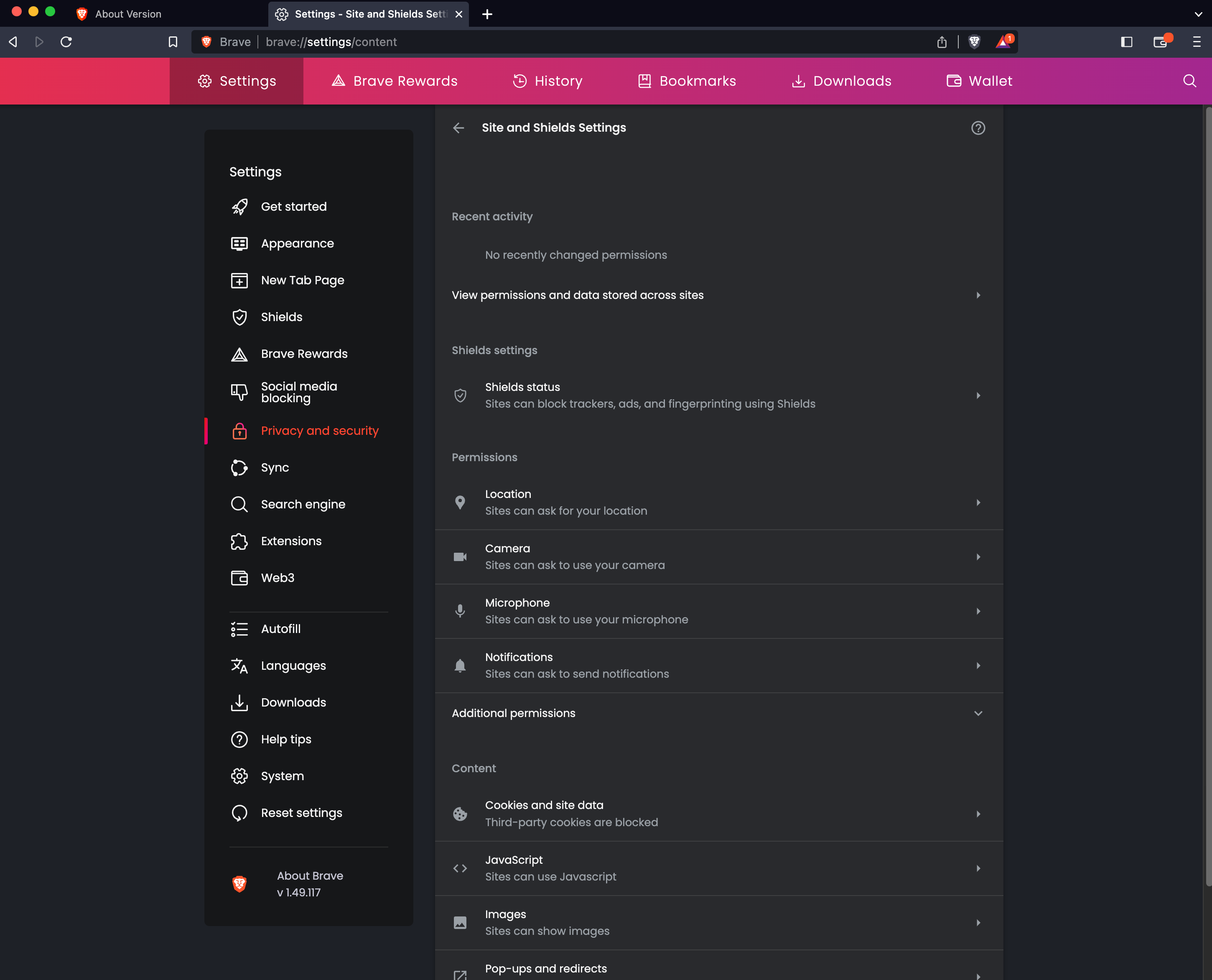 `Shield settings` header is missing in brave://settings/content page ...