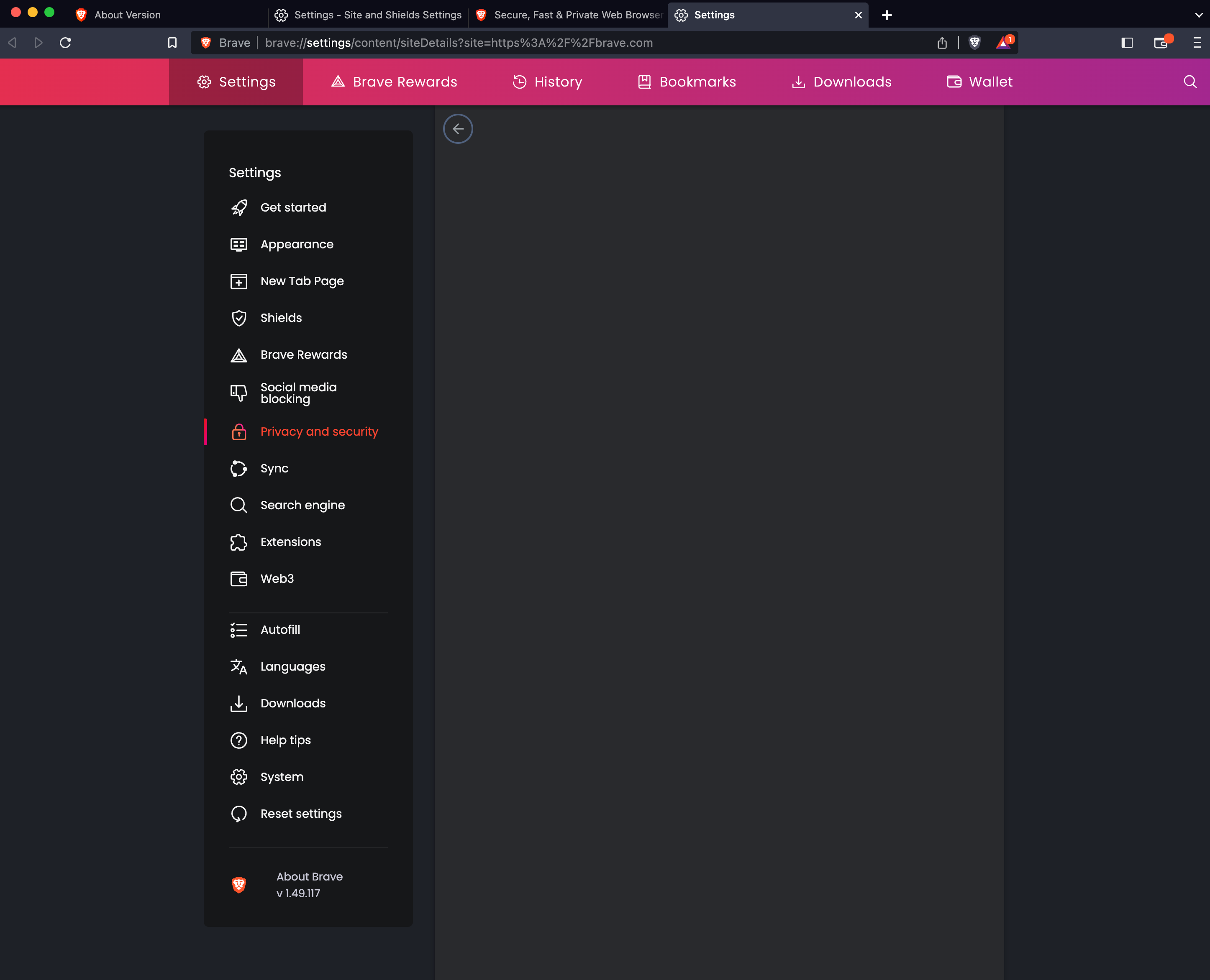 Site specific site details page in settings is blank · Issue #28861 · brave/brave-browser · GitHub