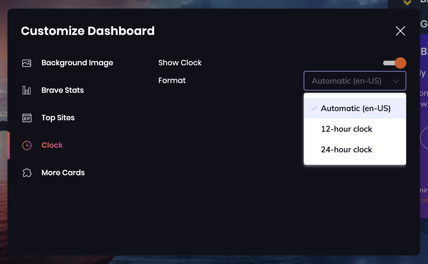 [Desktop] optimize Clock drop down on Customize Dashboard settings for ...