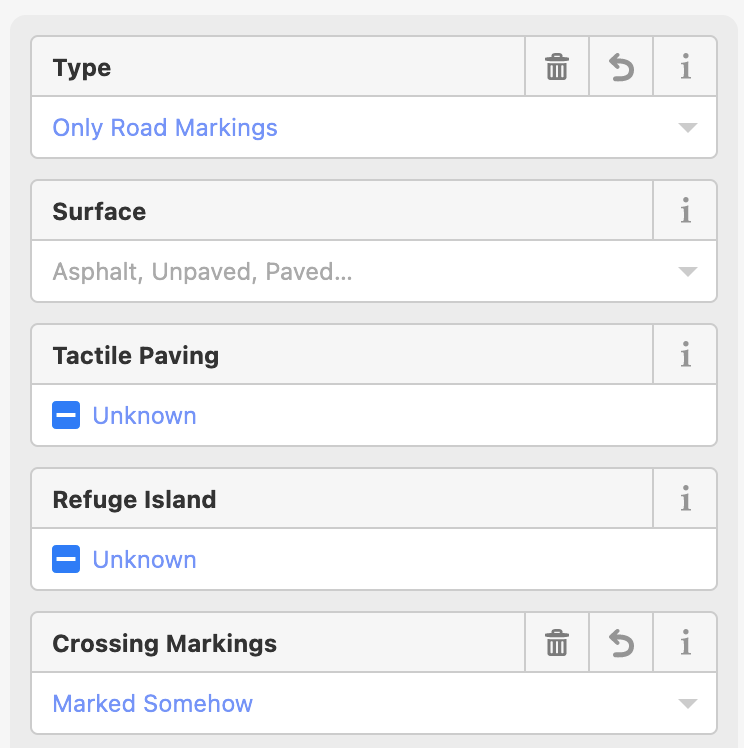 Add crossing:markings=yes to "Marked Crossing" preset, drop "crossing ...
