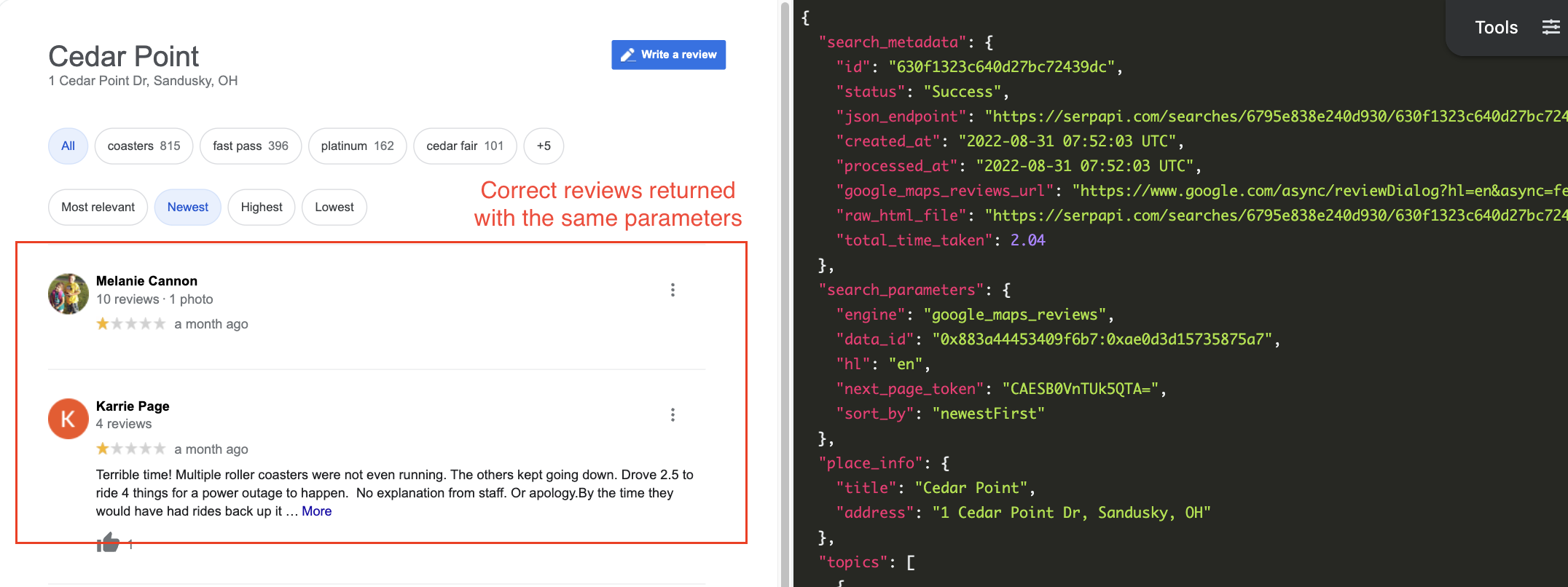 [Google Map Reviews API] Searches return corrupt results · Issue #299 · serpapi/public-roadmap ...