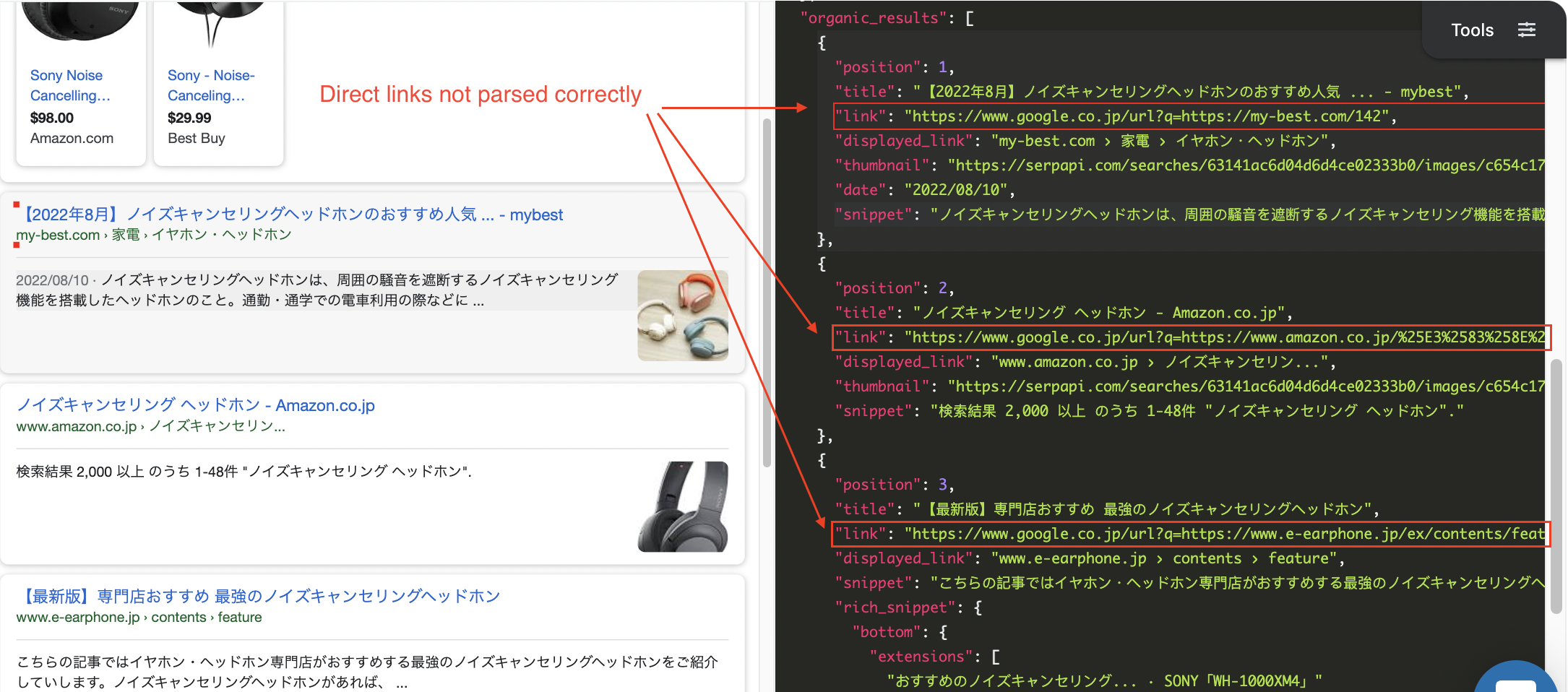 [Google Search API] Links are not parsed correctly for some search ...