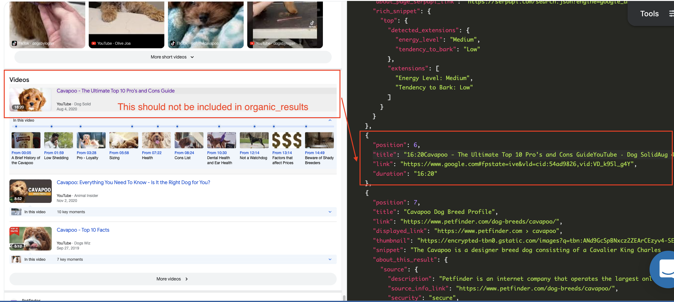 [Google Search API] Videos are being parsed in `organic_results` on top of `inline_videos` on ...