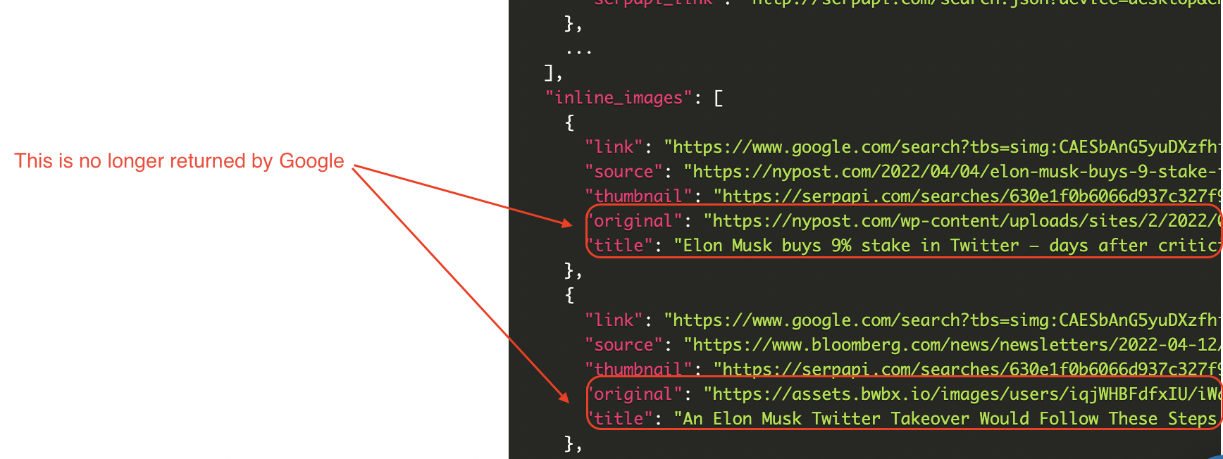 [Documentation] Update Reverse Image Search API examples to not include `title` and `original ...