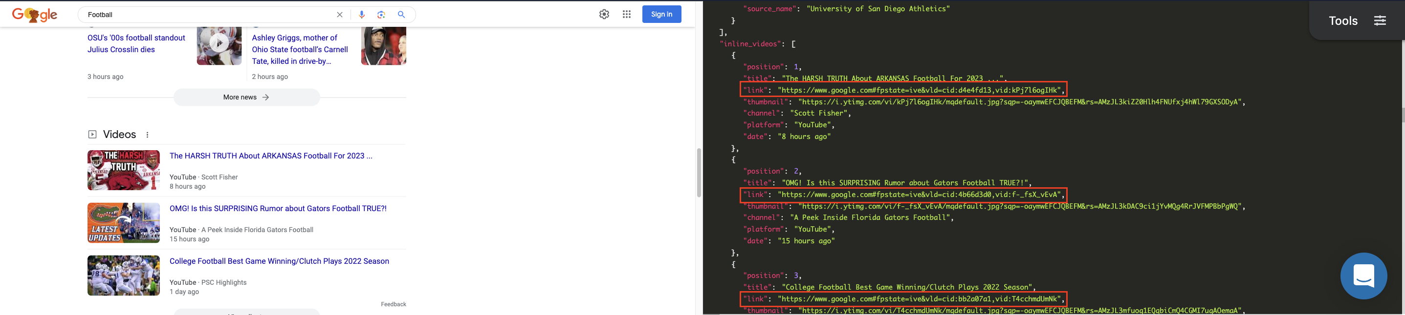 [Google Search API] Extract direct link to a video in `inline_videos` · Issue #998 · serpapi ...