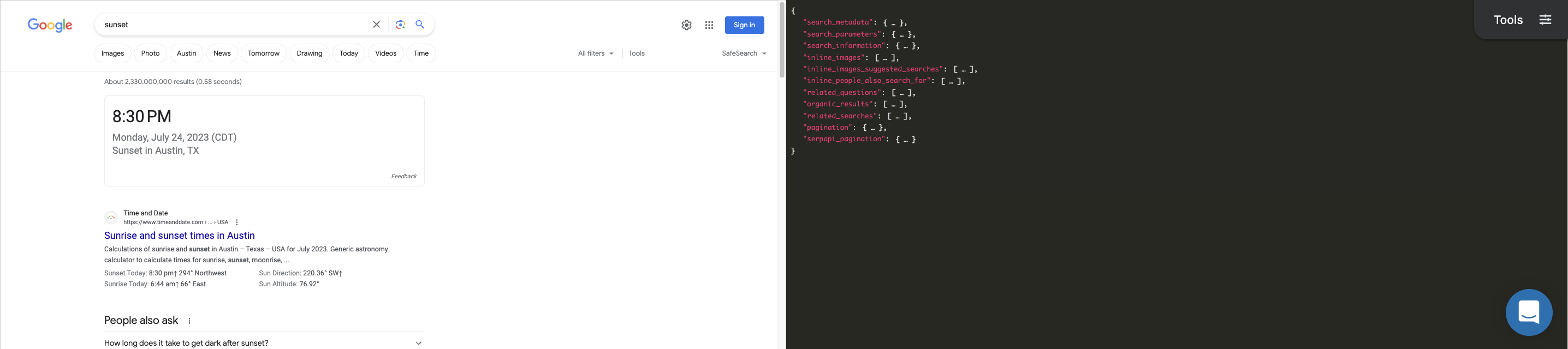 [Google Search API] Support sunrise/sunset `answer_box` · Issue #1007 · serpapi/public-roadmap ...