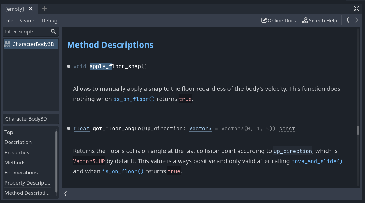 Missing `apply Floor Snap ` Method In Online Docs For Characterbody2d 3d · Issue 7332