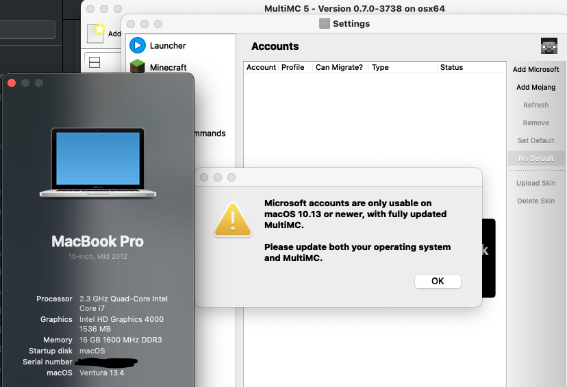 macOS Ventura "not newer than macOS 10.13+" · Issue #5142 · MultiMC/Launcher · GitHub