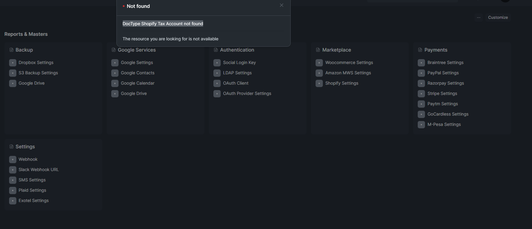 Can't access Shopify Integration Settings · Issue #35232 · frappe/erpnext · GitHub