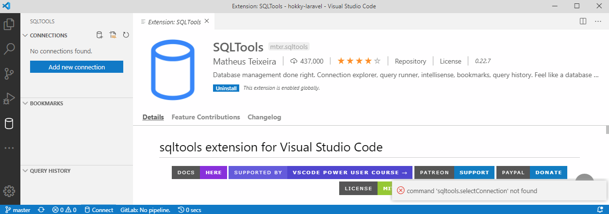 Can't add connection, settings.json also ignored · Issue #593 · mtxr/vscode-sqltools · GitHub