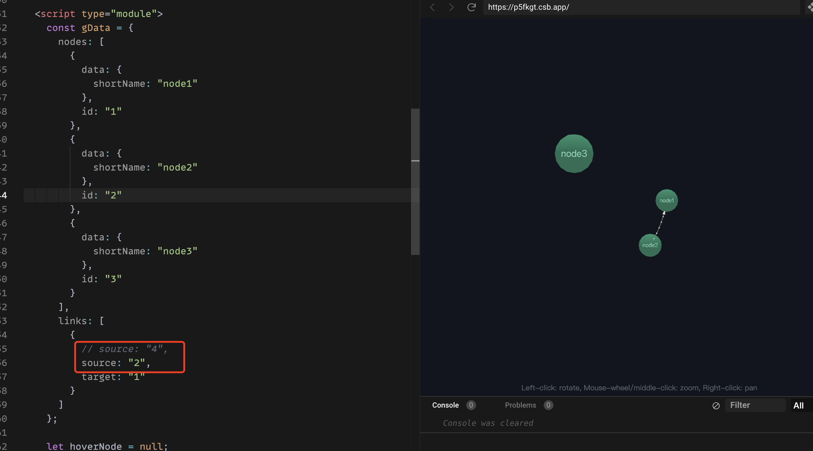 Display wrong when there are links.id not in nodes.id · Issue #629 · vasturiano/3d-force-graph ...