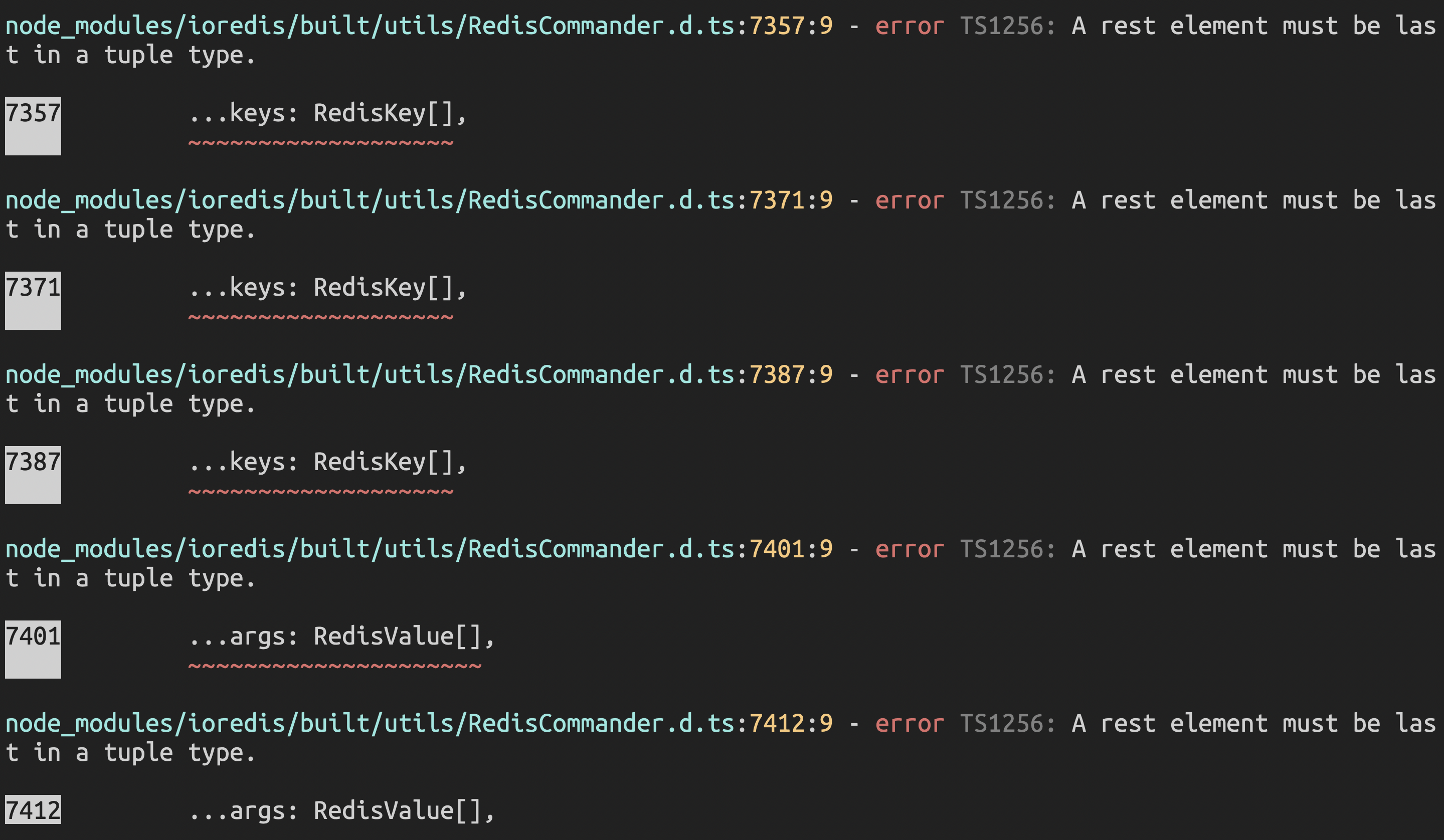 Issue in nextjs project : A rest element must be last in a tuple type · Issue #1661 · redis ...