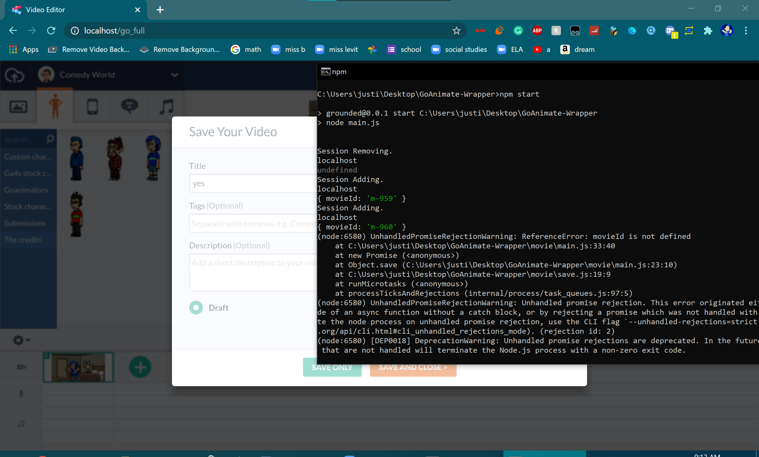 Videos won't save when you press save button on your video · Issue #46 · GoAnimate-Wrapper ...