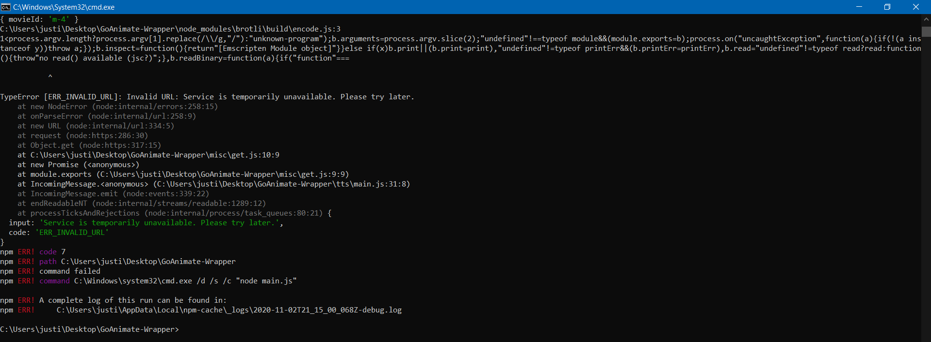 Npm Crashes When Using Tts · Issue 56 · Goanimate Wrappergoanimate Wrapper · Github 
