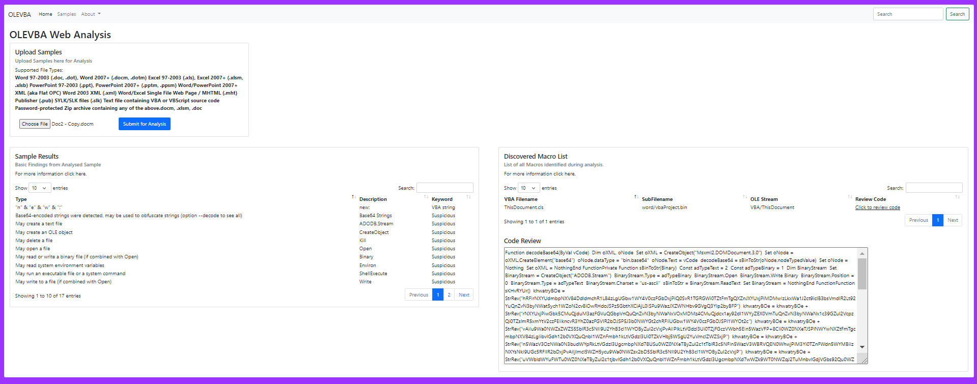 GitHub - rfcl/olevba-web-analysis: The very early stages of a web interface for olevba (from ...