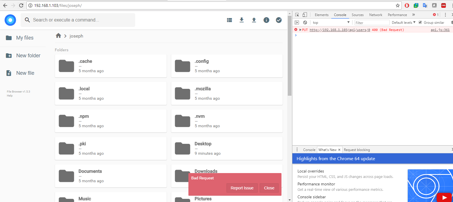 Changing any setting returns "Bad Request" on v1.5.3 · Issue #359 · filebrowser/filebrowser · GitHub