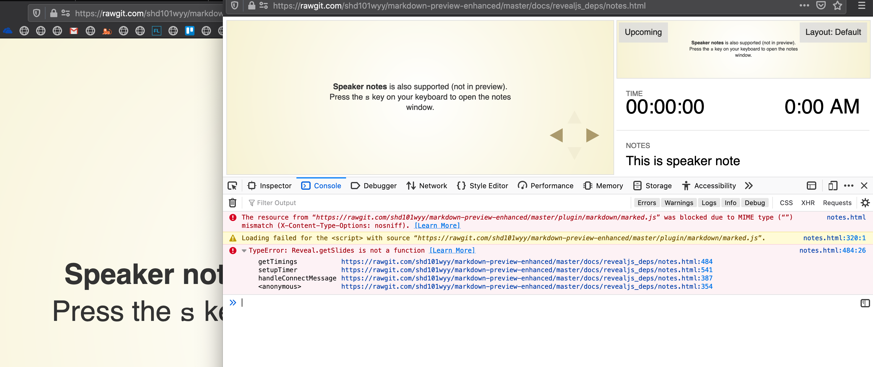[Presentation] Speaker notes fail with a given error in the console ...