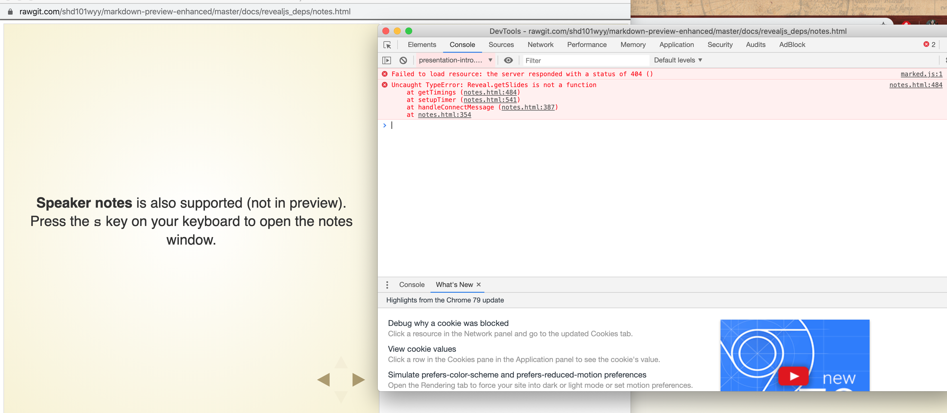 [Presentation] Speaker notes fail with a given error in the console ...