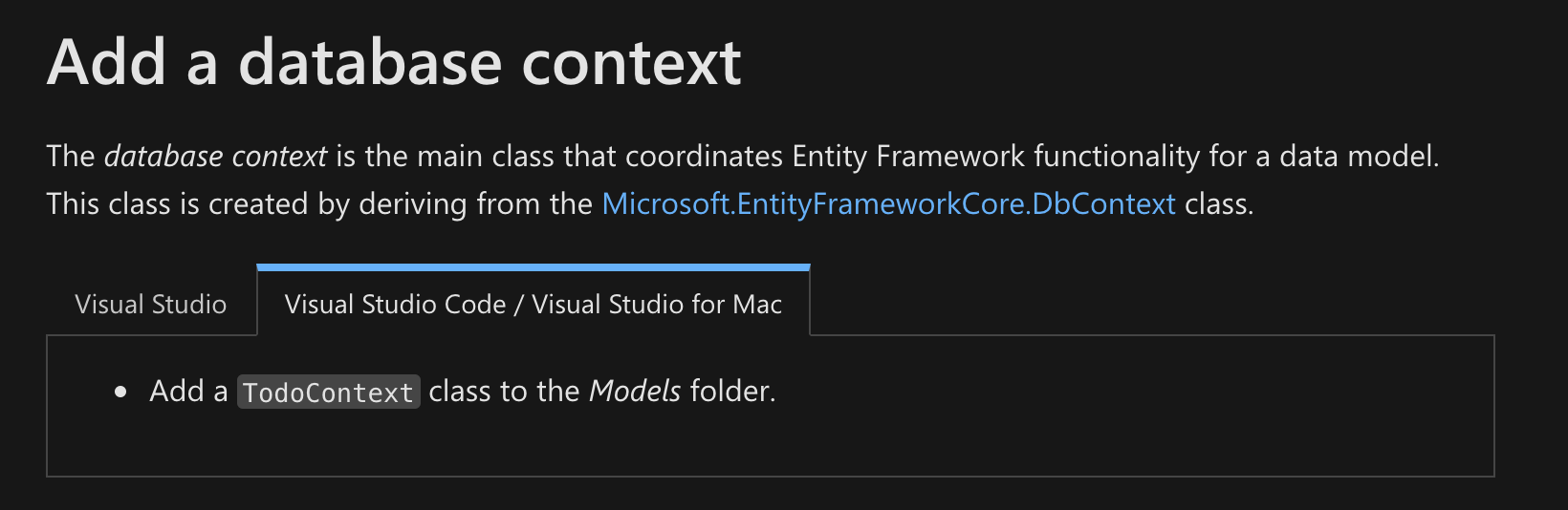 Add a database context section is incomplete · Issue #22162 · dotnet/AspNetCore.Docs · GitHub