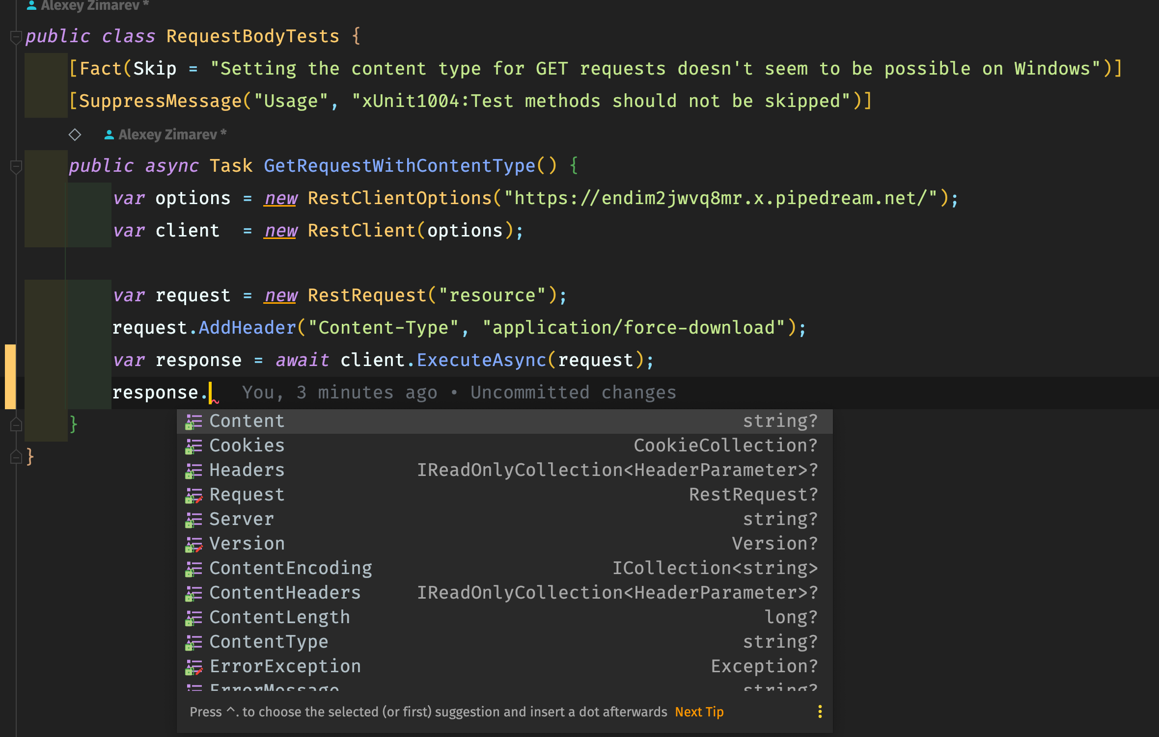 Unable to get the Headers, content, ContentHeaders and Cookies from the Response Base function ...