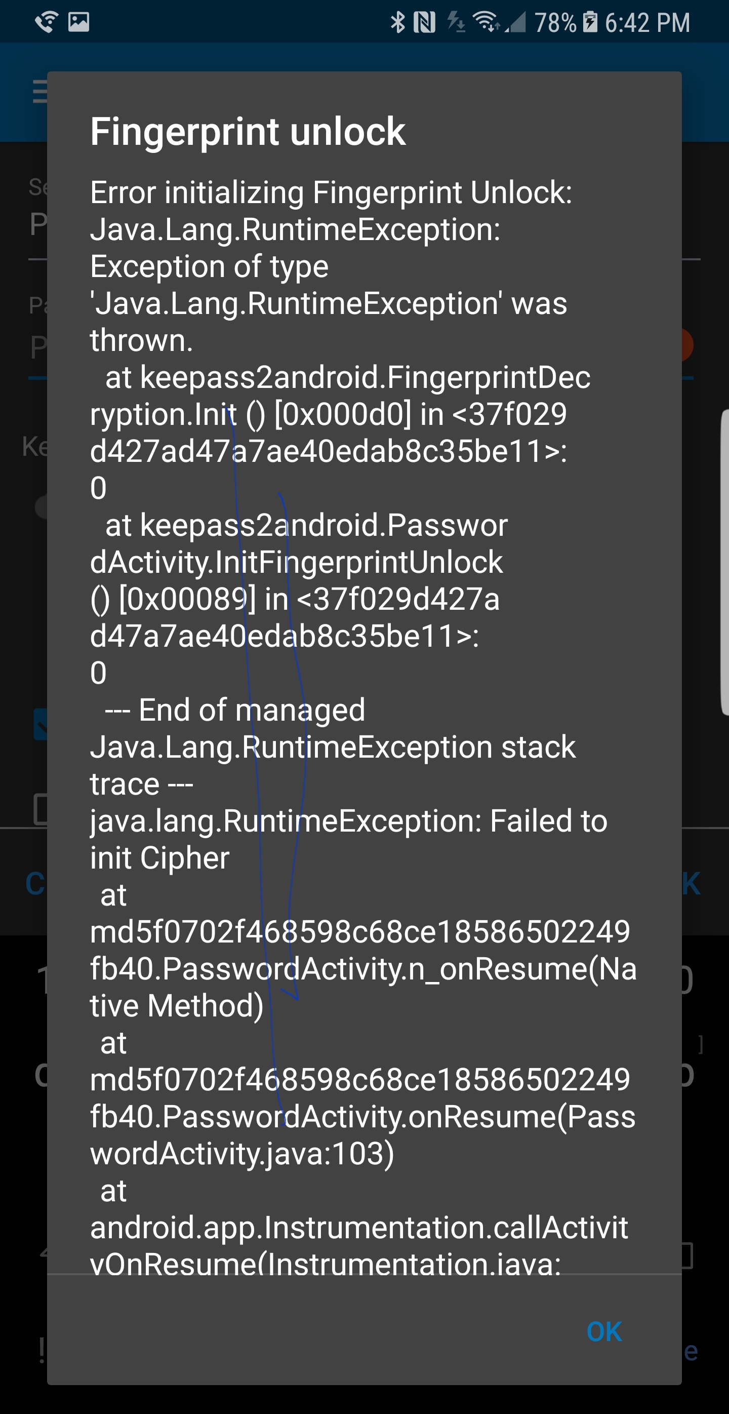 Fingerprint unlock no longer working · Issue #239 · PhilippC/keepass2android · GitHub