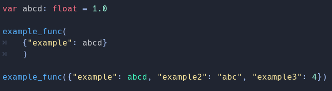 Godot code editor incorrectly colors inline dictionary when declared in function call · Issue ...