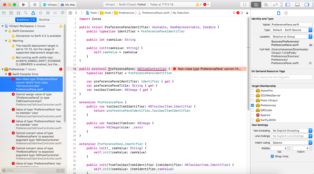 自编译报错 Swift Compiler Error · Issue #145 · yanue/V2rayU · GitHub