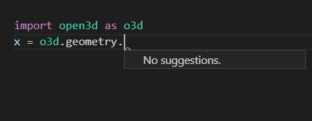 Auto-completion not working with Open3D library · Issue #1550 · microsoft/pylance-release · GitHub