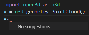 Auto-completion not working with Open3D library · Issue #1550 · microsoft/pylance-release · GitHub