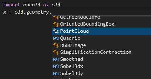 Auto-completion not working with Open3D library · Issue #1550 · microsoft/pylance-release · GitHub