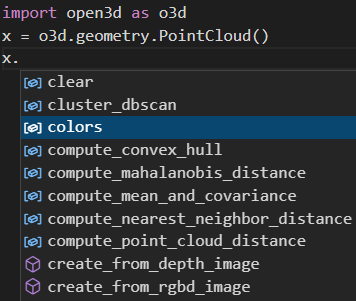 Auto-completion not working with Open3D library · Issue #1550 · microsoft/pylance-release · GitHub