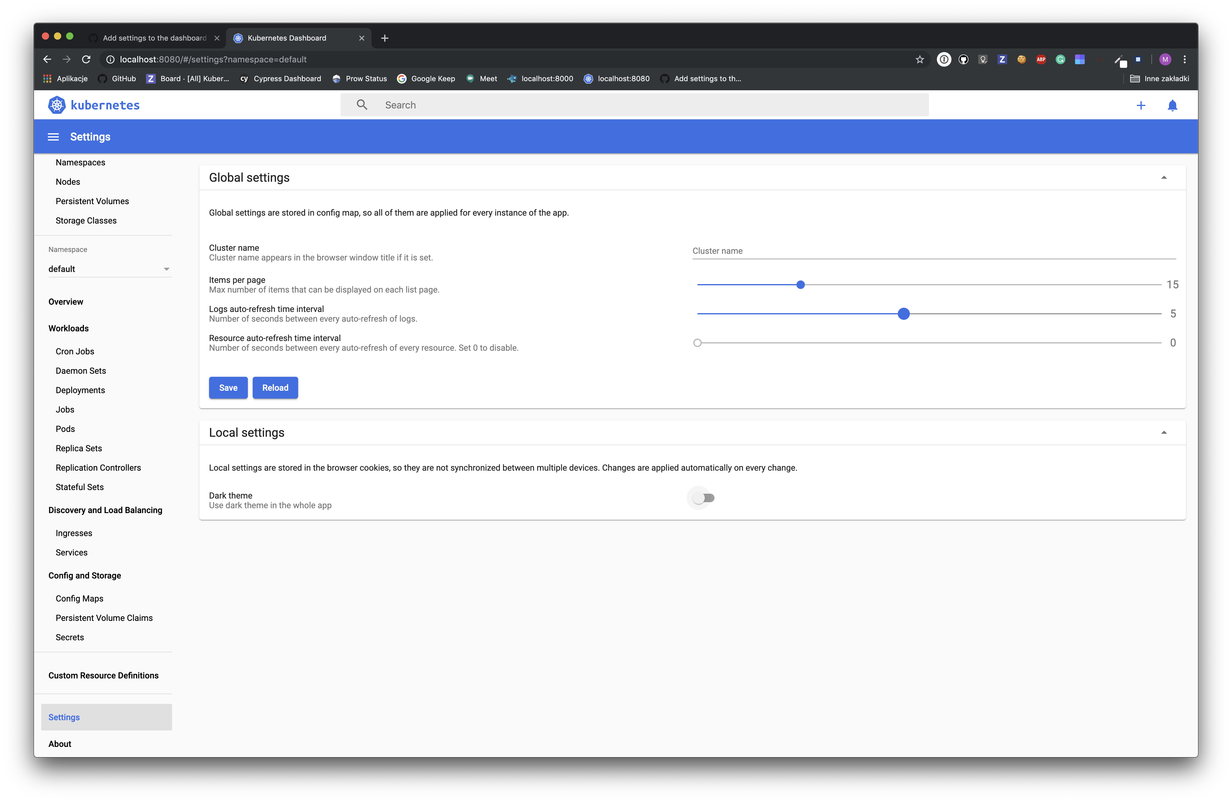 Add settings to the dashboard · Issue #982 · kubermatic/dashboard · GitHub