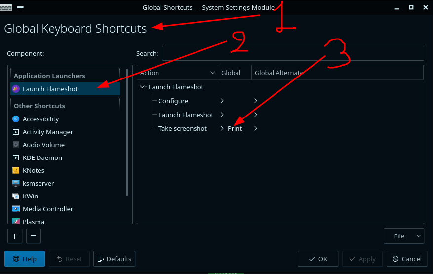 Instructions for adding KDE shortcuts don't work · Issue #1306 · flameshot-org/flameshot · GitHub