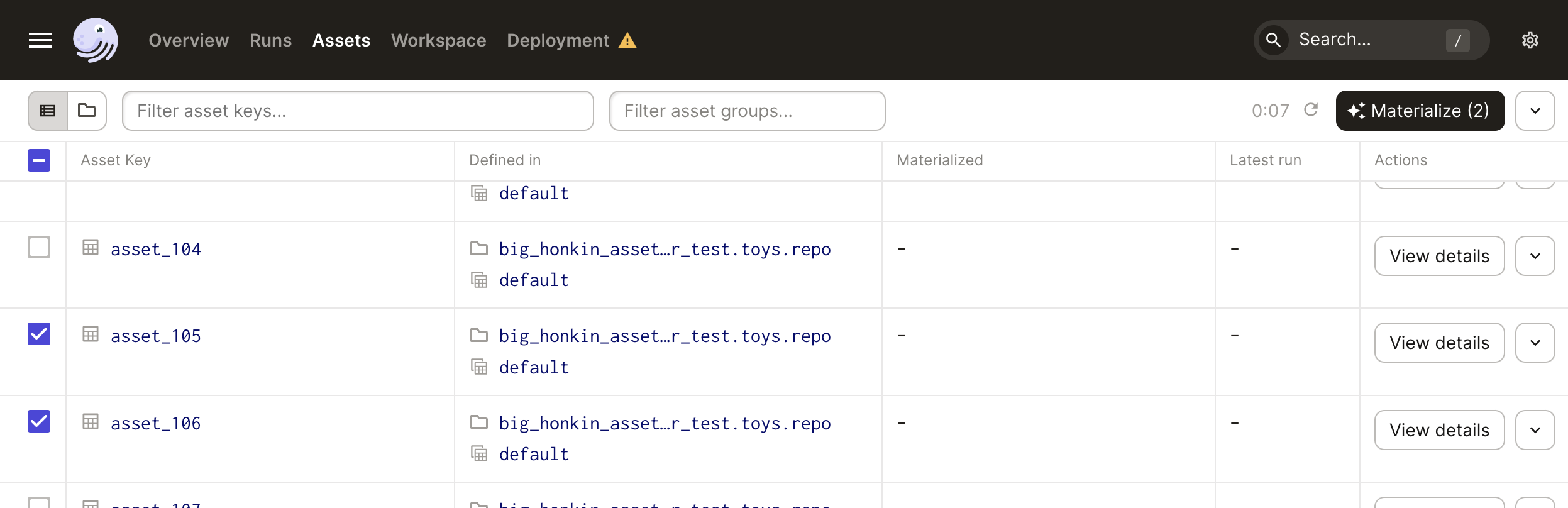 Add A Materialize Option Under The Action Column On The Assets Tab · Issue 9970 · Dagster
