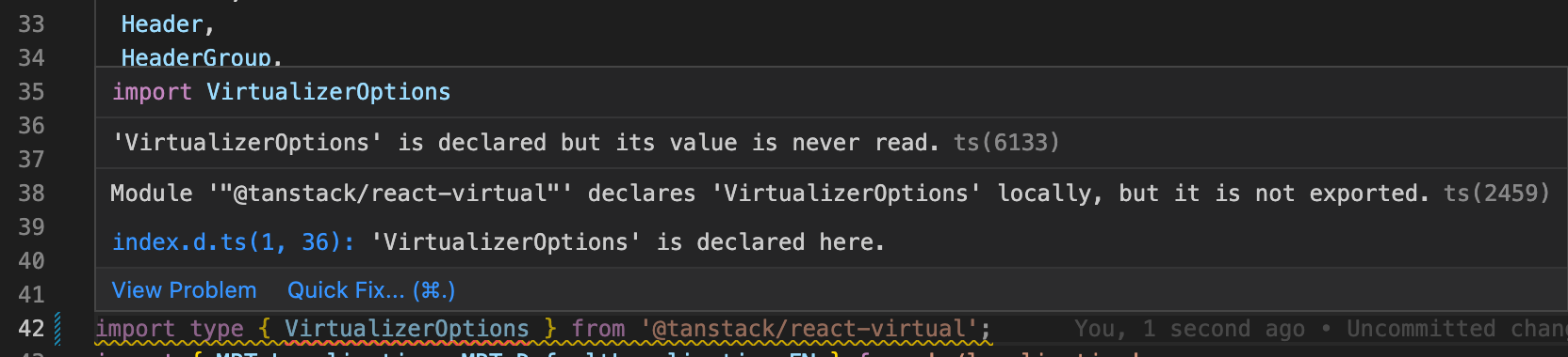 No Type Intellisense or Type Imports available when importing from @tanstack/react-virtual ...