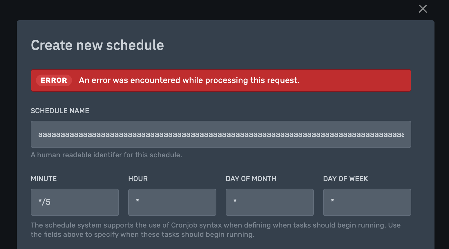 [Schedule] An error occurs when creating a schedule with a long name · Issue #2405 · pterodactyl ...