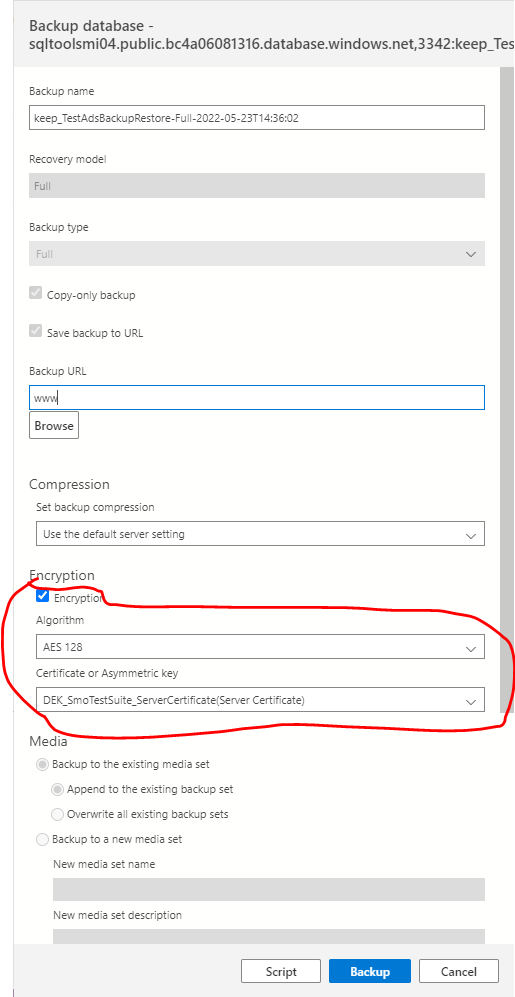 Backup Encryption Doesn't Work · Issue #19552 · microsoft/azuredatastudio · GitHub
