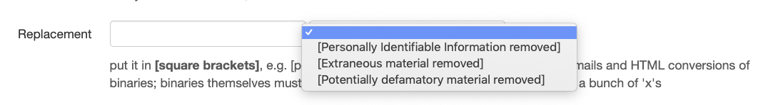 Canned CensorRule redaction replacements · Issue #6487 · mysociety/alaveteli · GitHub