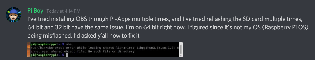 OBS Studio Unable to run on Bullseye 32/64bit · Issue #1592 · Botspot/pi-apps · GitHub