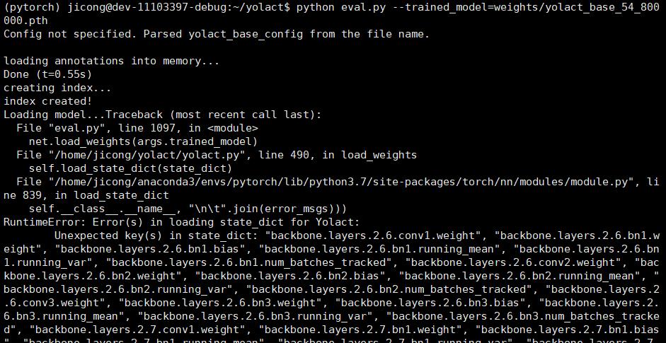 There Has Some Problem When Load Yolact Base 54 800000 Pth Model In
