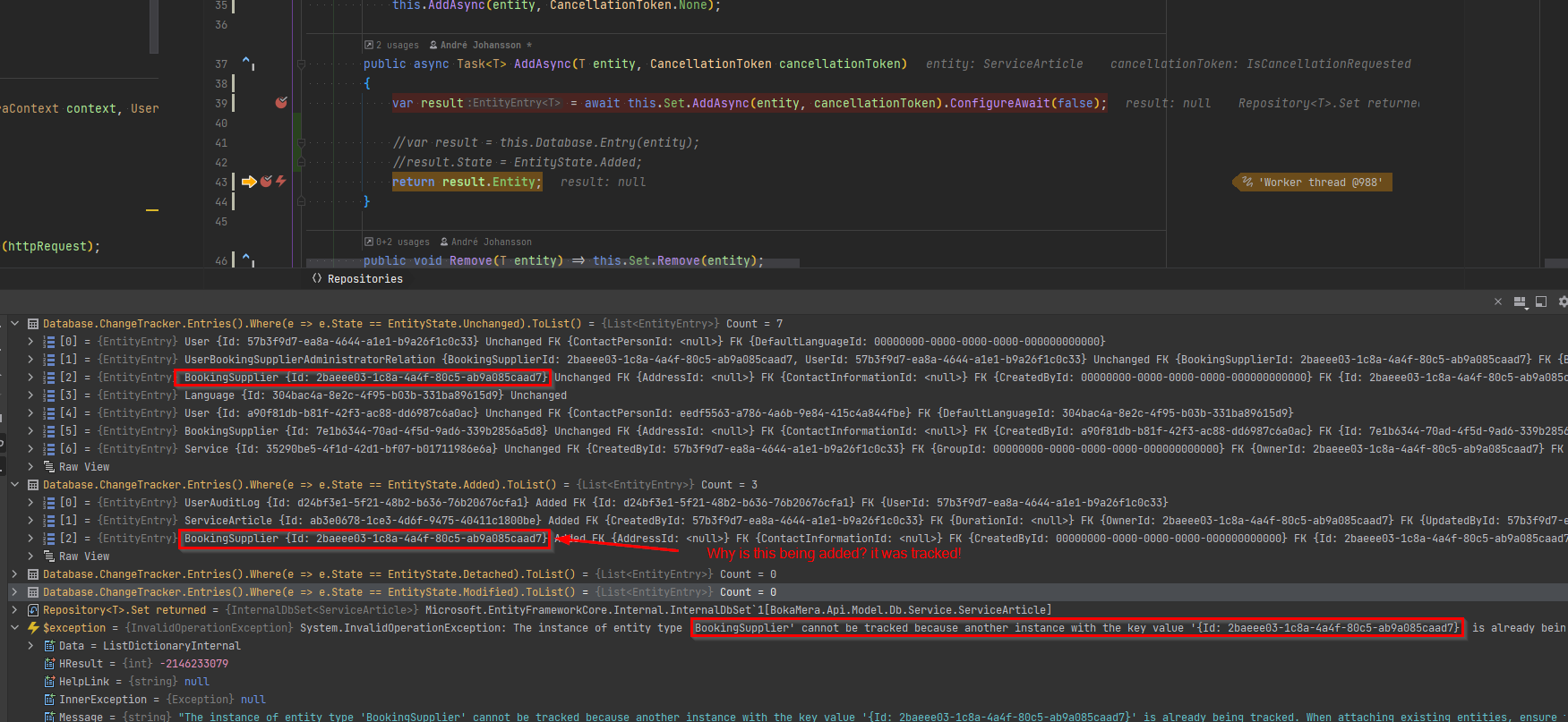 AddAsync adds already tracked entities to Added state · Issue #26553 · dotnet/efcore · GitHub