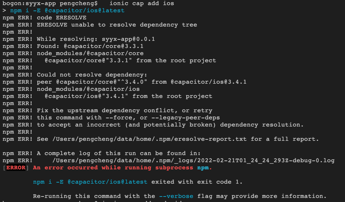 npm i -E @capacitor/ios@latest exited with exit code 1. · Issue #4816 ...