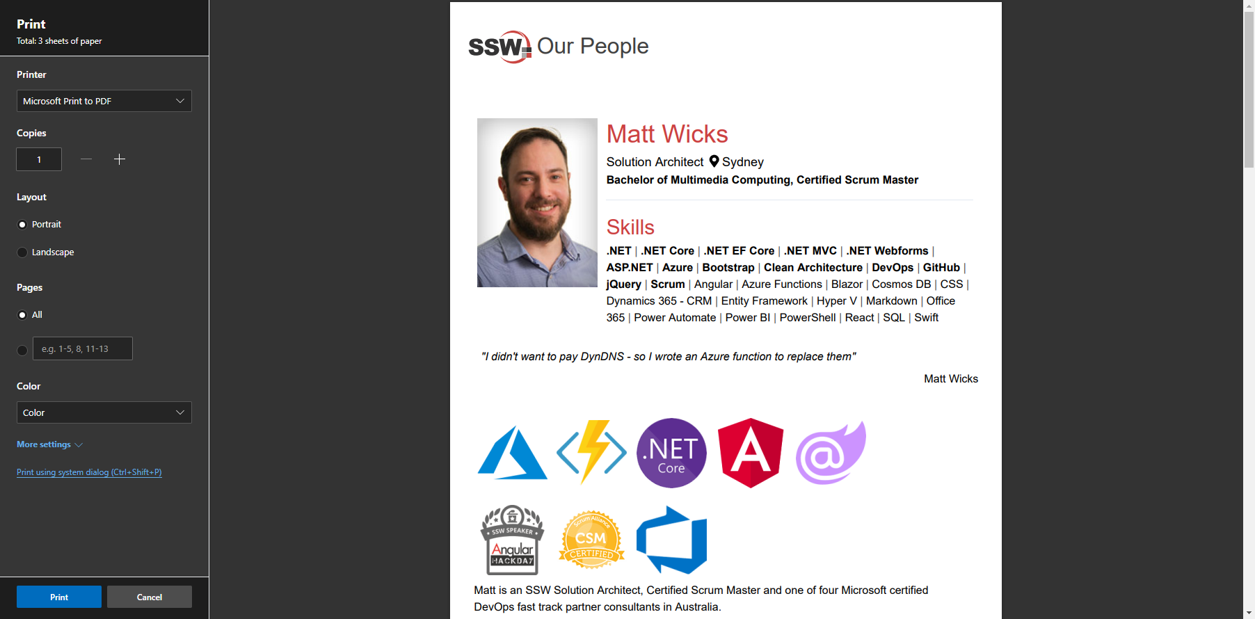 Profile - print css formatting · Issue #259 · SSWConsulting/SSW.People · GitHub