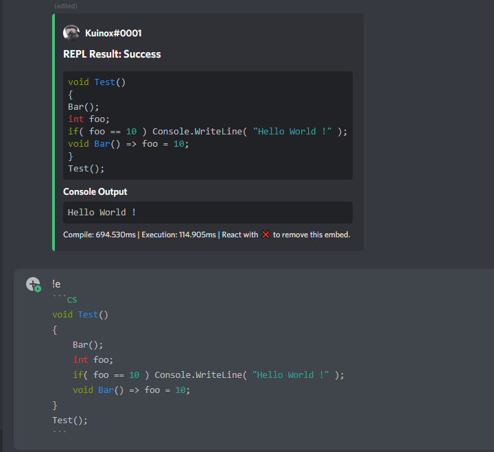 Eval Removes Indentation When Displaying Code In The Result Embed · Issue 859 · Discord Csharp