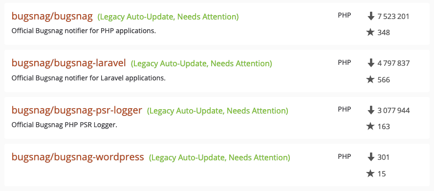 Packagist hooks need updating · Issue #533 · bugsnag/bugsnag-php · GitHub